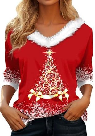 TOMWELL Pull Femme Grande Taille Sweatshirt Sweater à Col Rond Haut Imprimé Chemisiers Ample Décontractée Pull Décontracté Cadeau de Noel Halloween Pull Femme