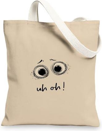 Generic Sacs fourre-tout en toile mignons, sacs de courses réutilisables, légers et lavables avec bandoulière, beige, 13x15 Inch