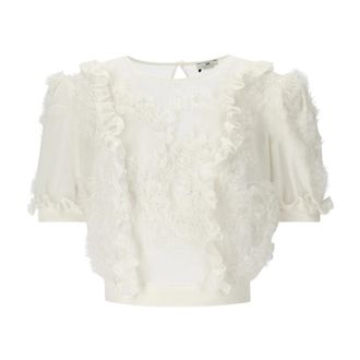 Elisabetta Franchi Ivory Ruffled Top - - Blouses & Shirts - Damen - Beige - S