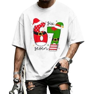 Generic T-shirt graphique &agrave; col rond en coton avec chiffres de No&euml;l 67 Six Seven Funny 6 7 Meme, blanc, XXL