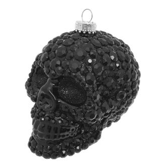 Krebs Glas Lauscha Weihnachtsdekoration/Christbaumschmuck aus Glas - Totenkopf mit Strasssteinen - Farbe: Schwarz/Silber - Gr&ouml;&szlig;e: ca. 10 cm