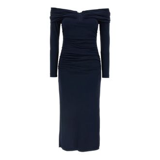 Carolina Herrera Femme, Robes, Bleu, Taille: 42 FR Robe Midi Froncée à Épaules Dénudées et Manches 3/4
