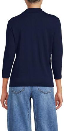 Lands End Supima Poloshirt mit 3/4-Ärmeln, Damen, Größe:44-46 regular, Blau, Baumwolle, by Lands End