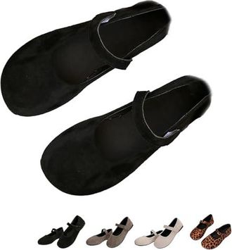 Generic Ballerines orthop&eacute;diques Mary Jane en daim pour femme, confortables &agrave; bout rond, coupe large, chaussures d&eacute;contract&eacute;es &agrave; enfiler avec sangle, Noir, 39