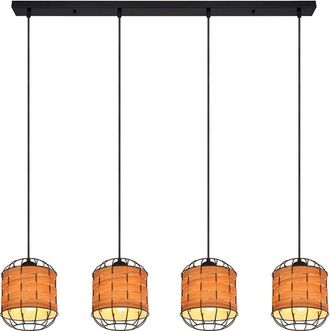 Globo Lighting Hängeleuchte Holzoptik Pendelleuchte Gitter schwarz Esszimmerleuchte braun, Metall, 4x E27 Fassungen, LxBxH 100x18x120 cm