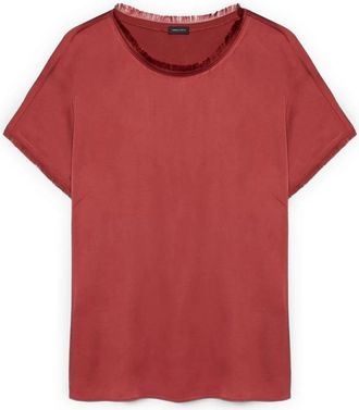 Fiorella Rubino Femme, Blouses et Chemises, Rouge, Taille: 44 FR Top en satin avec d&eacute;tails &agrave; franges