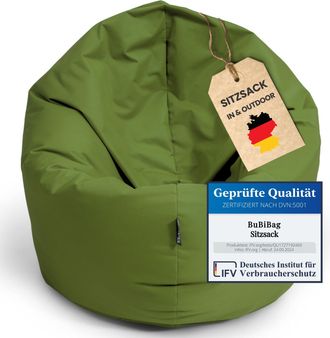 BuBiBag 2in1 Sitzsack Sitzkissen mit Füllung |XX- Large Ø: 145 cm, Khaki | Indoor & Outdoor Beanbag | Geeignet für Kinder Innen- & Außenbereich Kinderzimmer |
