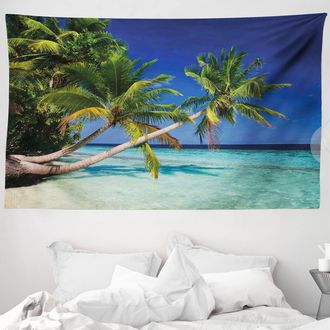Abakuhaus Landschaft Wandteppich und Tagesdecke, Tropic Island Palms aus Weiches Mikrofaser Stoff Waschbar ohne Verblassen Digitaldruck, 230 x 140 cm,Grün Aqua 