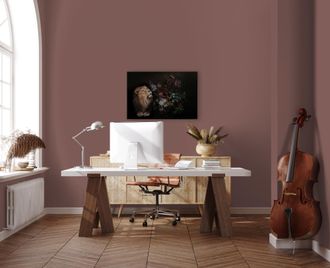 A.S. Création Leinwandbild Löwe mit Blumen floral - Kunstdruck schwarz beige - 90x60 cm Querformat - Moderne Wanddekoration Schlafzimmer Wohnzimmer Küche - Bild auf