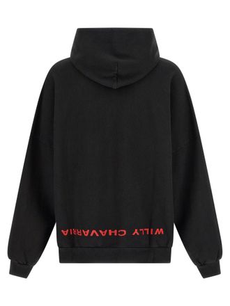 Willy Chavarria Logo-Embroidered Brushed Cotton Hoodie - Black