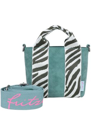 Fritzi Aus Preu&szlig;en Fritzi Bini Jive Petrol Zebralini Umh&auml;ngetasche Kunstleder Damen Crossbody Handtasche Festival City vegan Zebraprint verstellbarer Gurt 15,5 x 20 x 7 