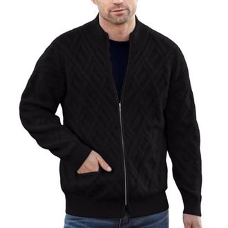 Generic Cardigans Pull en tricot doux pour homme avec fermeture &eacute;clair Couleur unie Veste dhiver confortable Col montant Veste polaire avec motif torsad&eacute; Vest