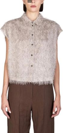 Alysi Femme, Blouses et Chemises, Beige, Taille: 38 FR Printed Fringles Top