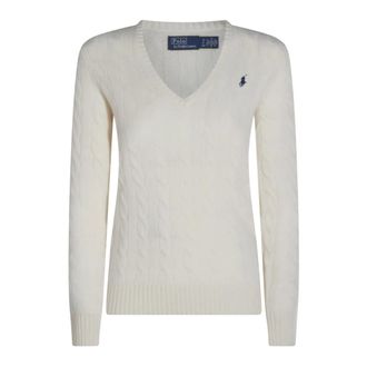 Ralph Lauren Pull Col V en maille torsad&eacute;e - Femme - Pulls - Blanc - Taille: 40 FR