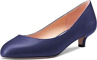 Castamere Femmes Aiguille Bas Kitten Talon Heel Rond Bout Escarpins Slip-on Cute Bureau 3.5 CM Heels Chaussures Bleu Marin 39 EU