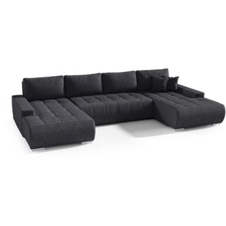 Fun M&ouml;bel Wohnlandschaft Sofa mit Schlaffunktion vogar Stoff Aston Schwarz