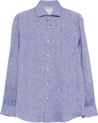 Brunello Cucinelli chemise &agrave; d&eacute;tails de pompons - Bleu