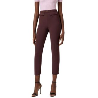Elisabetta Franchi Femme, Pantalons, Brun, Taille: 42 FR Pantalon crayon stretch avec pattes avant