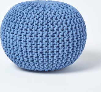 Homescapes Pouf Strickpouf rundes Bodenkissen, Sitzpouf 35 x 40 cm, gepolsterter Sitzhocker, Sitzpuff/Puff mit grob gestricktem Bezug aus 100% Baumwolle, Strickp