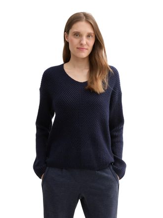 Tom Tailor Damen RIPP Strickpullover mit V-Ausschnitt, 10668 - Sky Captain Blue, XXL