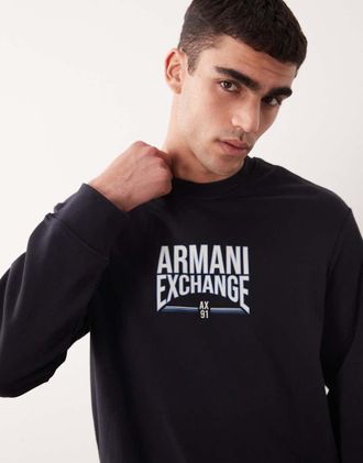 A|X Armani Exchange Sweatshirt mit Logo auf der Brust in Marineblau