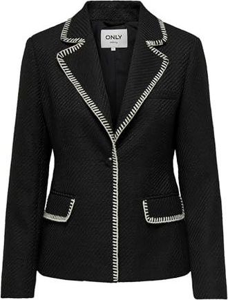 Only Onlkari L/S Stitch Boucle Blazer TLR, Noir/détails : Broderie Blanche, 40 Femme