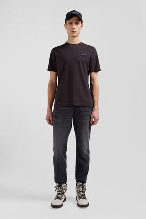 Eden Park T-shirt Manches Courtes Marron Embl&egrave;me Tissu Cravate Coupe Regular