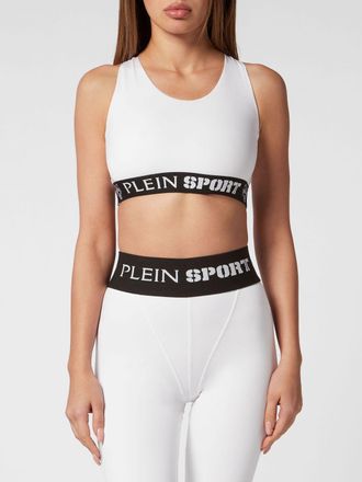 Plein Sport Top de sport cropped en tissu technique avec bretelles crois&eacute;es
