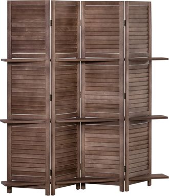 HOMCOM Paravent Innen, Holz, 4 Paneele, 160 x 170 cm, Raumteiler, faltbar, mit 3 Regalen, Trennwand f&uuml;r Wohnzimmer, Schlafzimmer, Haus, Walnuss