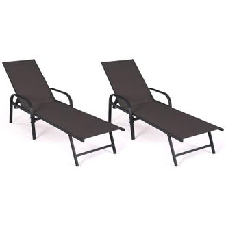 IDMarket Lot de 2 transats de jardin inclinables FIDJI en acier noir et toile gris anthracite