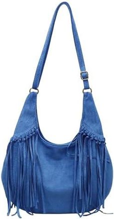 Generic Sac &agrave; &eacute;paule Souple en Daim pour Femme, Sac Hobo &agrave; Franges en Daim, Sac Bandouli&egrave;re Croissant &agrave; Pompons, Sac Sous-bras de Voyage, Sac &agrave; Main Casual