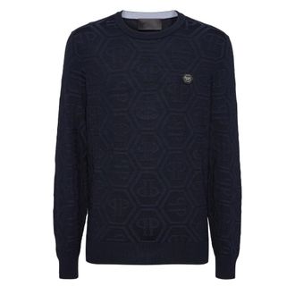 Philipp Plein Homme, Pulls, Bleu, Taille: XS Pullover Round Neck Monogram