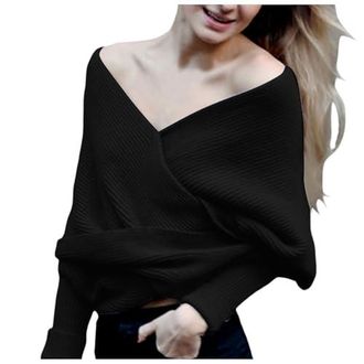 Generic Produit catégorie ScarfPull tricoté élégant à col en V et épaules dénudées pour Femme Accessoire Polyvalent (Black, One Size)