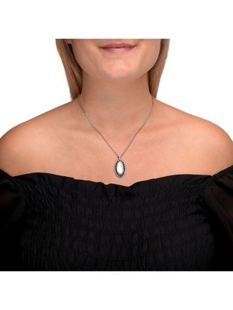 Zeeme Gemstones Halskette Silber 925 oxydiert 45cm lang mit wei&szlig;em Perlmutt und Markasit-Steinen