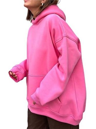 Generic Chandail &agrave; capuche ample surdimensionn&eacute; &agrave; manches longues pour femme, coupe d&eacute;contract&eacute;e, v&ecirc;tements dautomne tendance avec poche, caf&eacute;, taille L pour 