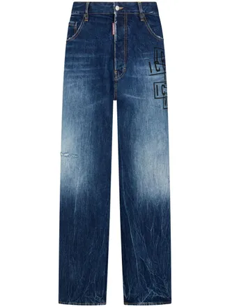 Dsquared2 jean droit &agrave; taille haute - Bleu
