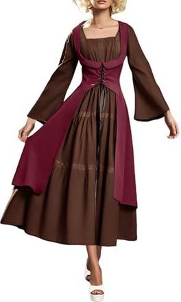 Generico Robe m&eacute;di&eacute;vale pour femme avec robe Renaissance et blouse off-Shoulder avec corset ceinture coiffe Victorien pour carnaval et Halloween, rouge, XX-Lar