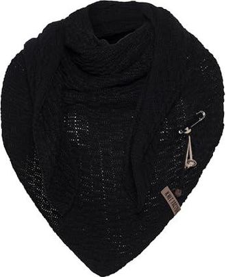 Knit Factory Jaida Châle Tricoté - Foulard Triangle - Foulard femme pour lautomne et lhiver - Écharpe Femme - Châle Femme - 100% Fabriqué en Europe - Noir - 190x85