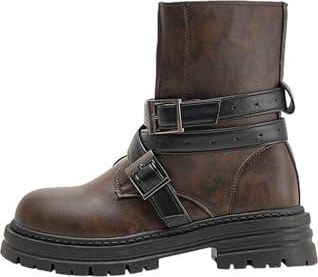 Generic Bottines &eacute;l&eacute;gantes &agrave; talon &eacute;pais pour femme - Boucle &agrave; bout rond - Style britannique - Confortable - Large mollet - Pour lautomne et lhiver, marron, 3