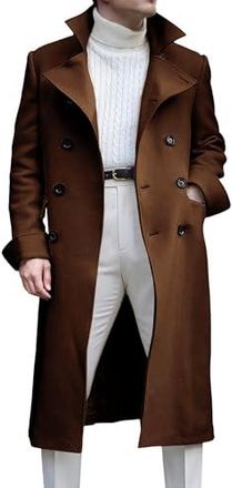 Generic Trench long &agrave; revers crant&eacute; &agrave; double boutonnage pour homme Grande taille Classique D&eacute;contract&eacute; mi-long Manteau dhiver, caf&eacute;, 5XL