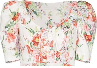 Zimmermann Femme, Blouses et Chemises, Multicolore, Taille: 38 FR Linen Floral Print Puff Sleeve Corset Top