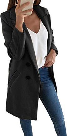 Onsoyours Manteau Jacket Trench Coat Femme Gilet Blazer Manteau Hiver Femme Bouton de Mode Long Veste OL Vintage Chaud Manches Longues en Laine Noir 42