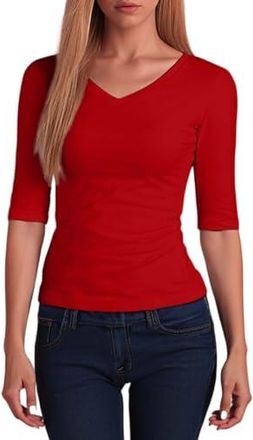 Generic T-shirt pour femme avec col en V et manches courtes - D&eacute;contract&eacute; - Confortable - Doux - Pour le printemps et lautomne, rouge, XXXXXL