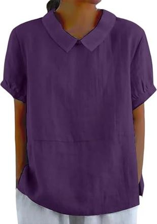 Generic Cocila T Shirts Manche Longue Femmes Ample &agrave; Boutons Couleur Unie Col Manches D&eacute;Contract&eacute;E pour Haut Chic Haut Noir Chic Et Elegant Tee Coton Printemp