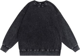 Generic 2026 Sweat à capuche rétro à col rond délavé et à épaules tombantes pour homme Grande taille, Noir, XXL