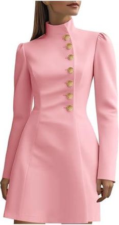 Generic Robe blazer dautomne à col montant pour femme, robe moulante à boutons, robe de soirée sexy, robe crayon élégante pour le travail et les loisirs, rose