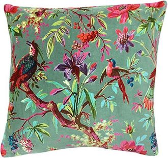 Riva Paoletti Paradise Quadratischer Kissenbezug - Mineral Bunter Vogel-Print Samtiger Baumwollstoff (50 x 50 cm, 1 Stück)
