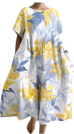 Generic Robes boh&egrave;me 2026 pour femmes, d&eacute;t&eacute;, d&eacute;contract&eacute;es, surdimensionn&eacute;es, imprim&eacute;es, boh&egrave;mes floraux, jupe longueur au sol, gris clair, XXL