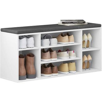 Woltu Woltu - Banc Chaussures, Meuble Chaussures Entr&eacute;e &agrave; 7 Compartiments avec Coussin en Tissu Gris, 103, 5x30x48cm