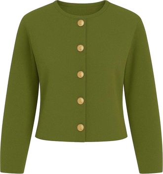 I Saw It First Strickjacke f&uuml;r Damen, Knopf, gerippt, Schmal (Khakigr&uuml;n)